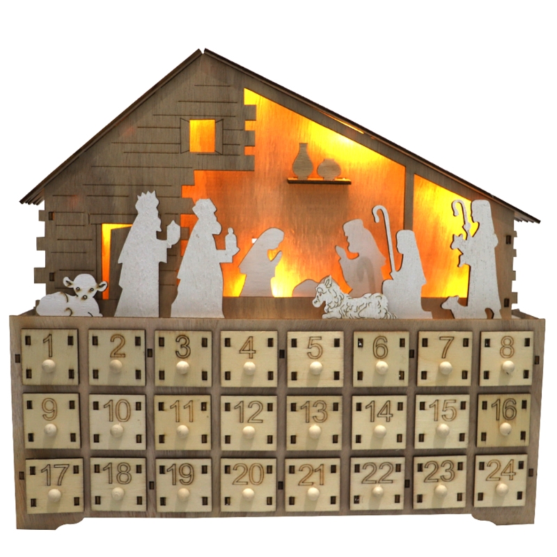 Nativity Manger Scene Wooden Advent Calendar Batte... – Grandado