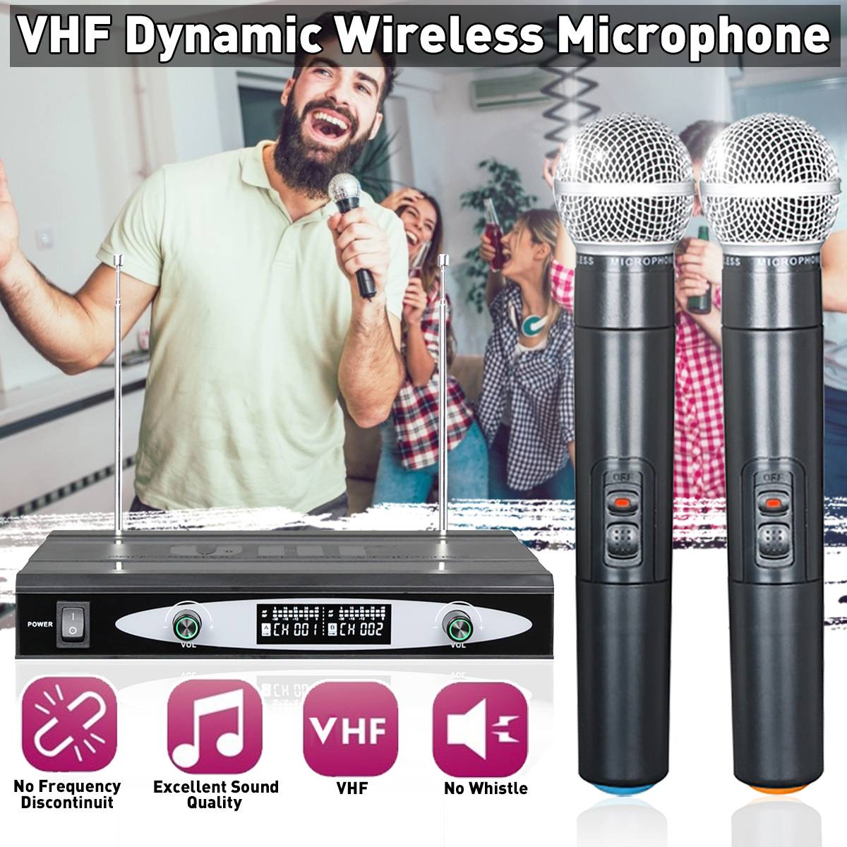 Dual Channel Handheld VHF Wireless Microphone Syst... – Vicedeal