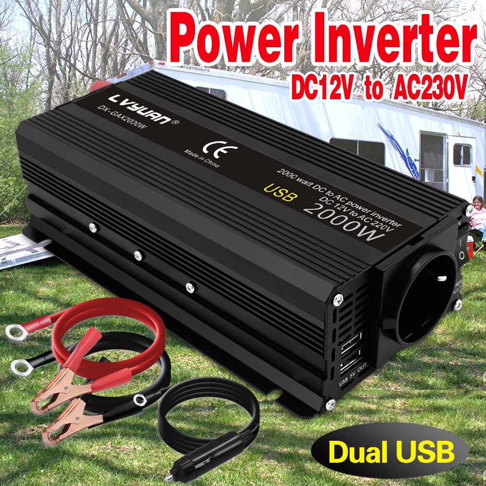 Omvormer 12V 220V 2000W Piekvermogen Auto Omvormer... – Vicedeal