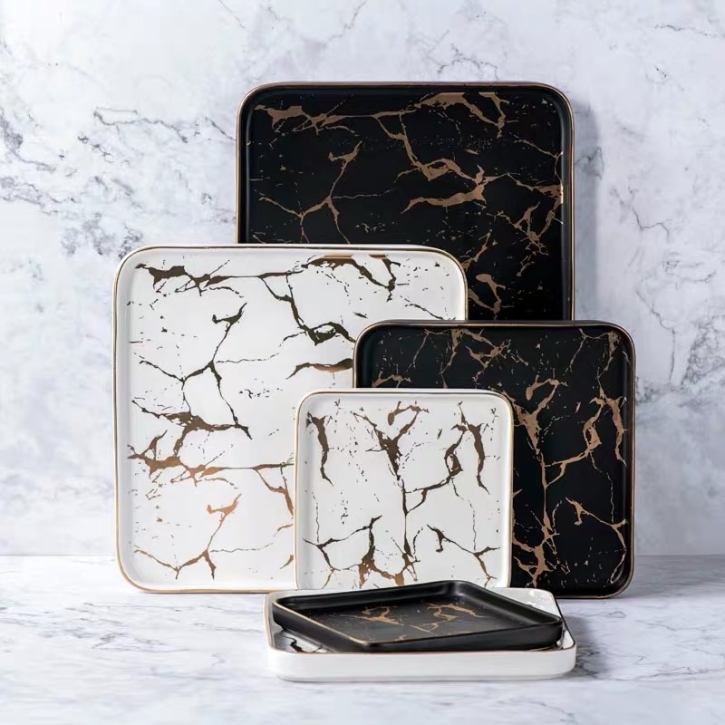 Nordic Ceramic Marble Square Dinner Plates Porcela... – Grandado