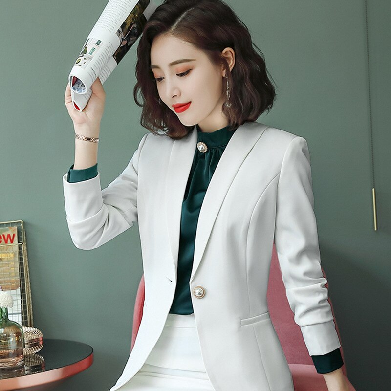 Vrouwen Pak Herfst Witte Enkele Gesp Casual Temper... – Grandado