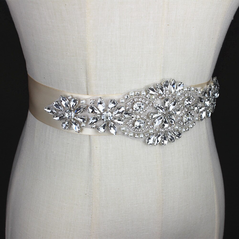 Silver handmade Rhinestone Applique Bridal Belt Cr... – Grandado