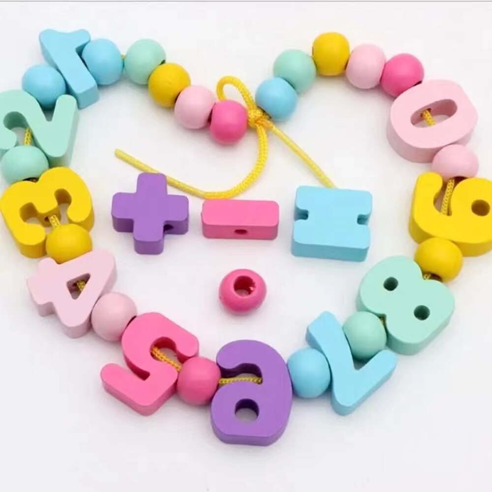 33Pcs/Lot Wooden Toys Number Recognize Beads Strin... – Grandado