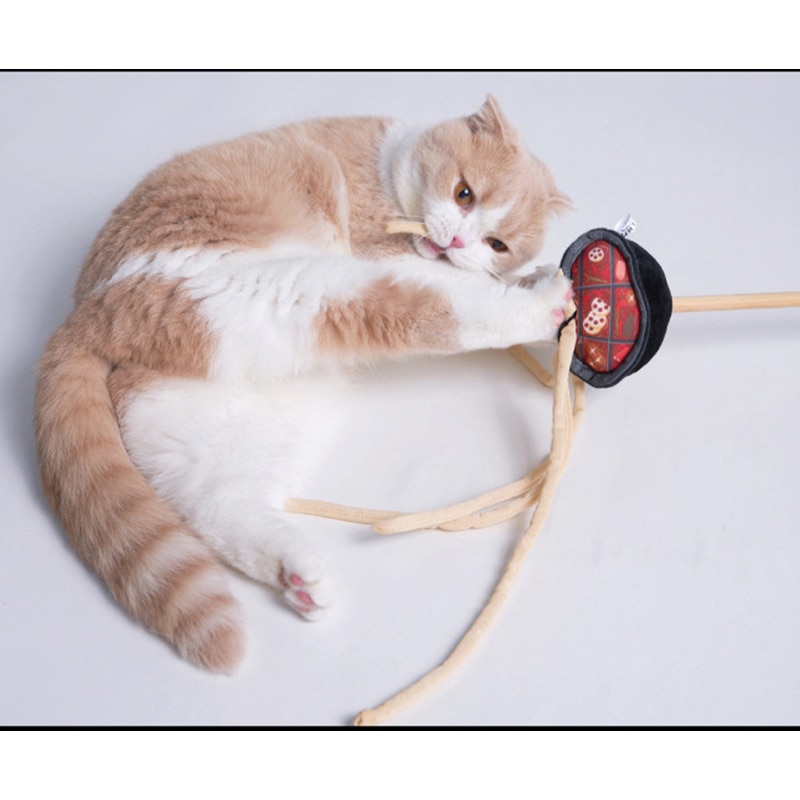 Japanese Style Ramen Cat Stick Toy Wood Feather Wa... – Grandado