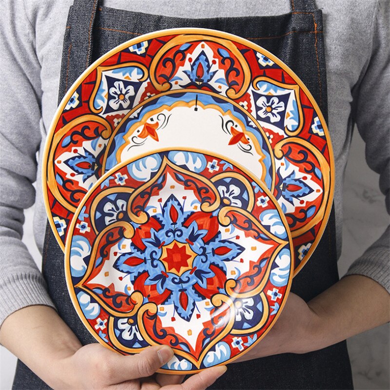 Hand-painted Flower Ceramic Dinner Plate Kitchen T... – Grandado