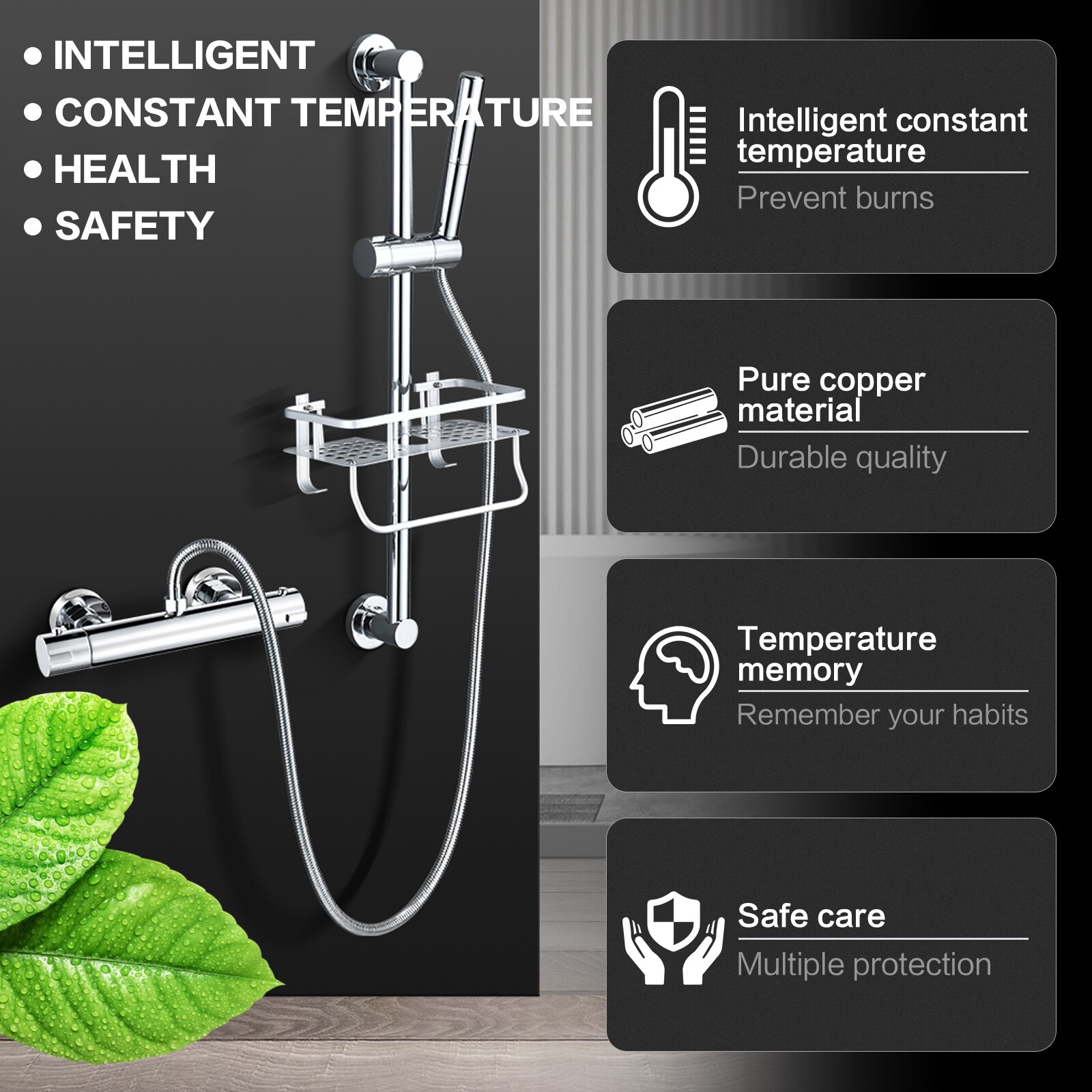 Wall Thermostatic Bath Shower Mixer Brass Bathroom... – Grandado