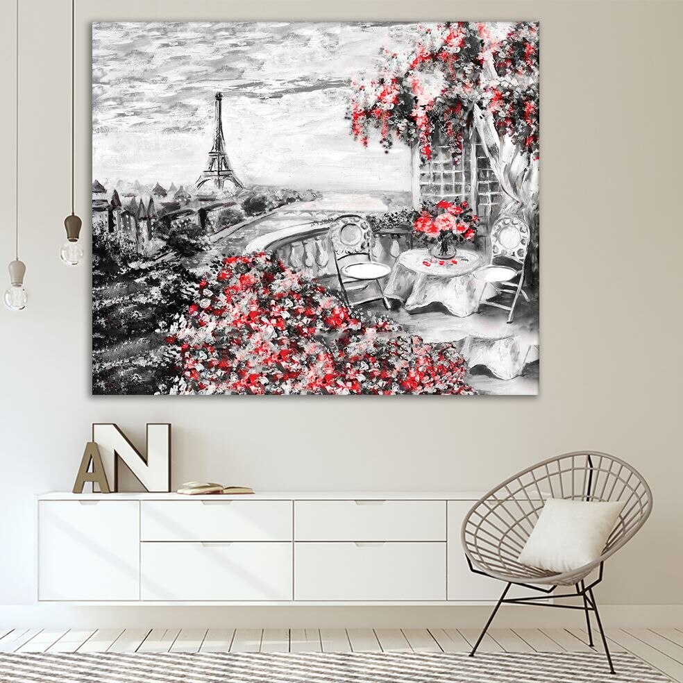 Wandtapijt Olieverf Balkon Met Bloem Zomer Cafe In... – Grandado