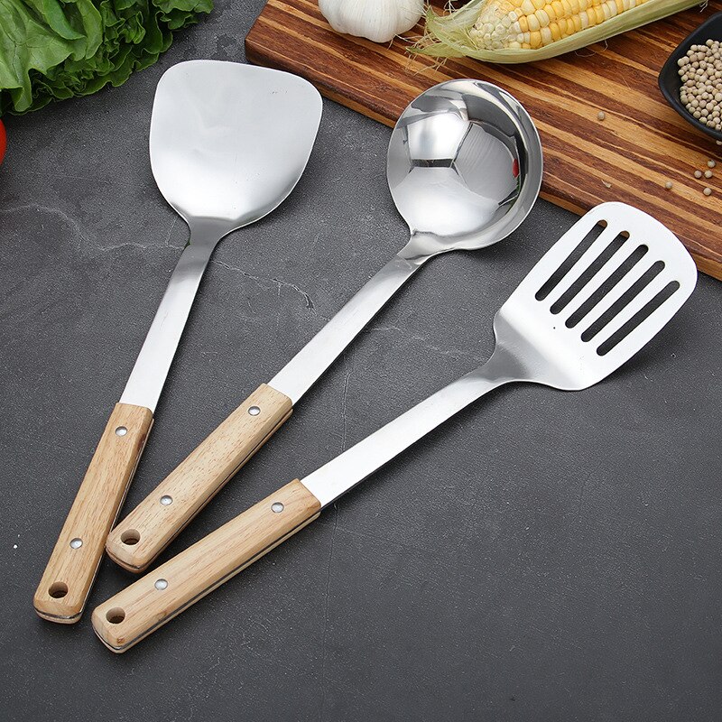 Stainless steel kitchenware set solid wood handle ... – Grandado