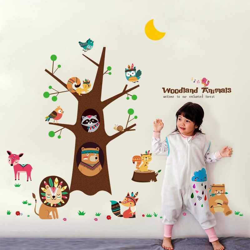 Cartoon Leuke Indian Dieren Tree Muurstickers Voor... – Grandado