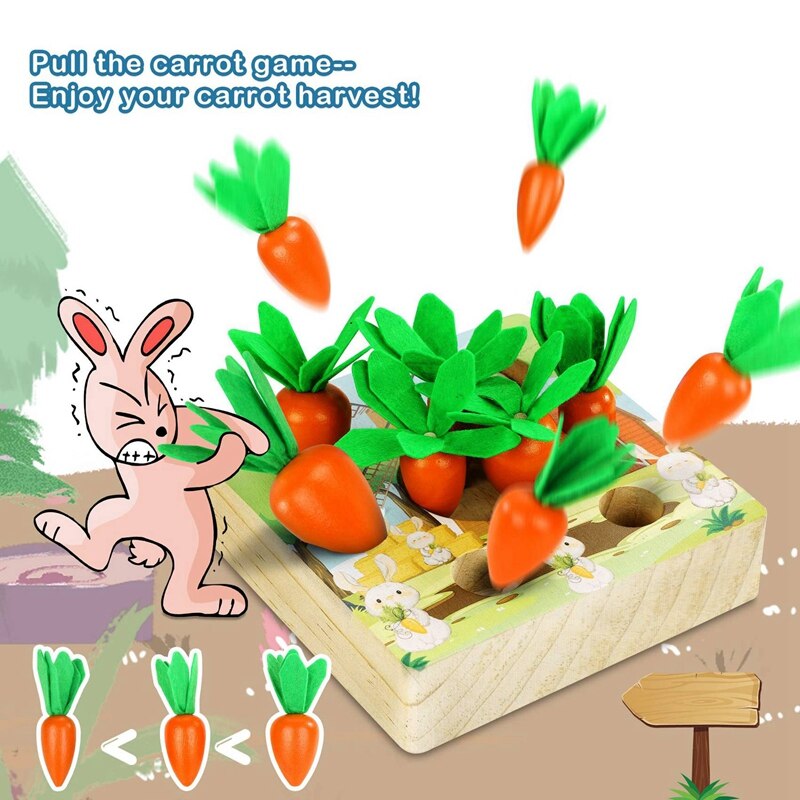 3 in 1 Wooden Learning Game Set Carrots Harvest Sh... – Grandado