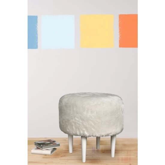 Albatros Wit Pluche Poef Bankje Hout – Vicedeal