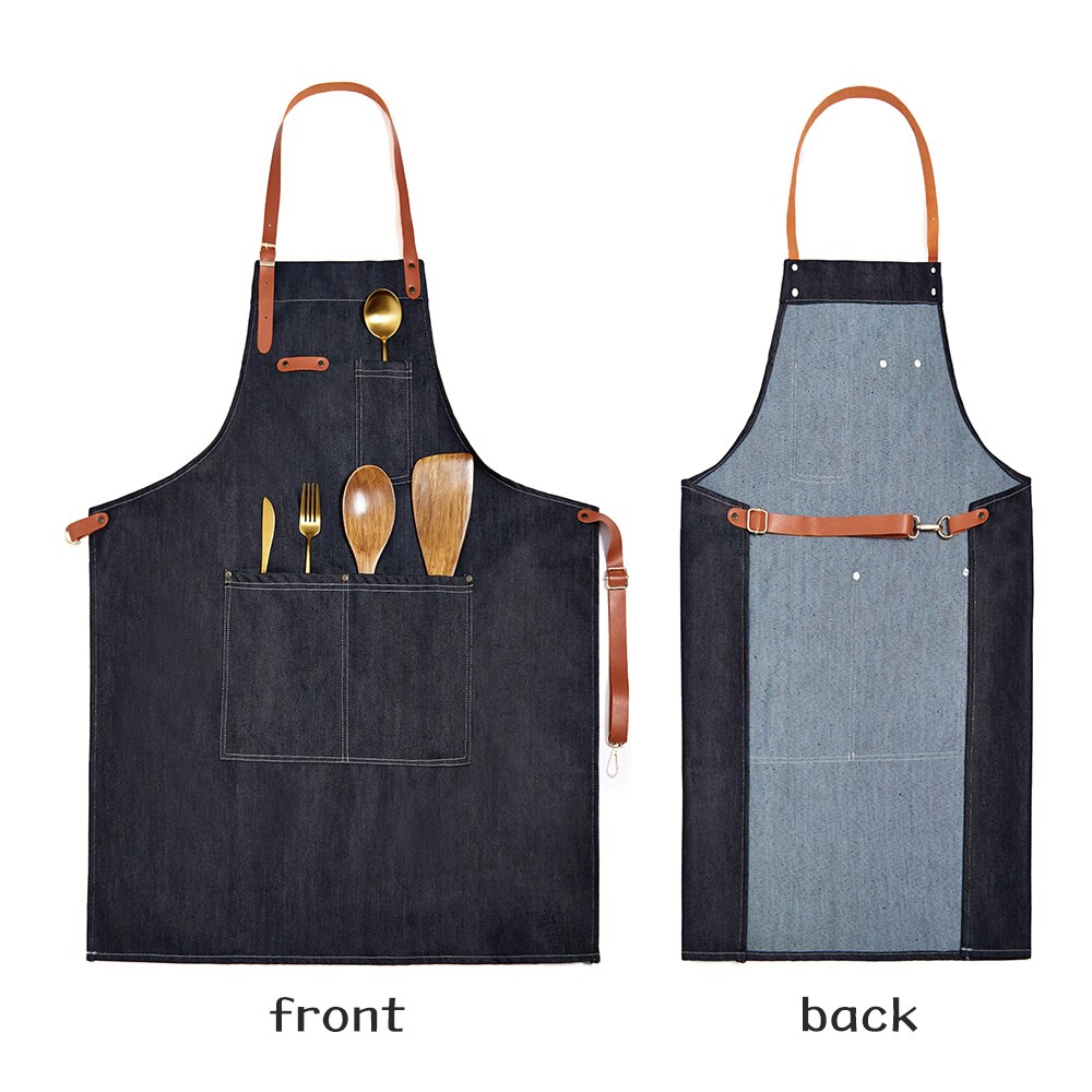Chef Waiter Work Apron Denim Kitchen Apron Wear-re... – Grandado