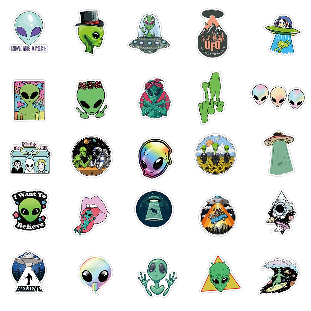 50PCS E.T UFO Alien Sticker Cosmic Space Creature ... – Grandado
