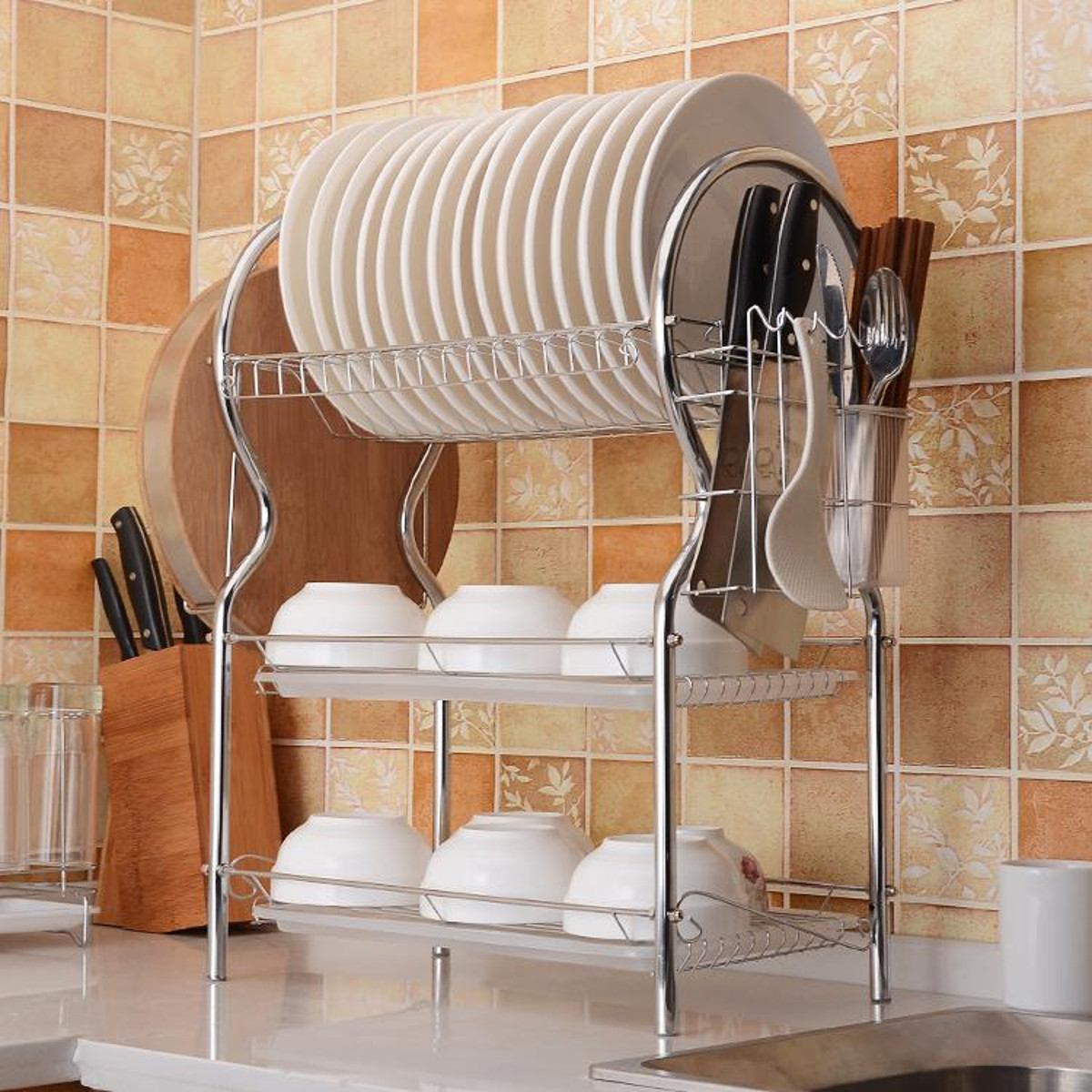 Chrome-plated Alloy Kitchen Dish Rack Plate Cutler... – Vicedeal