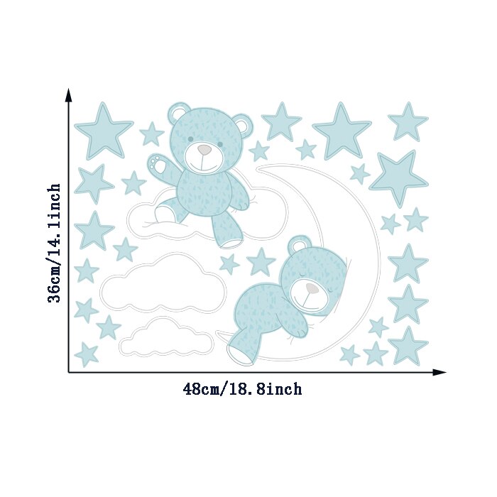 Cartoon Bear Stars Moon Wall Stickers Cute Sleep A... – Grandado