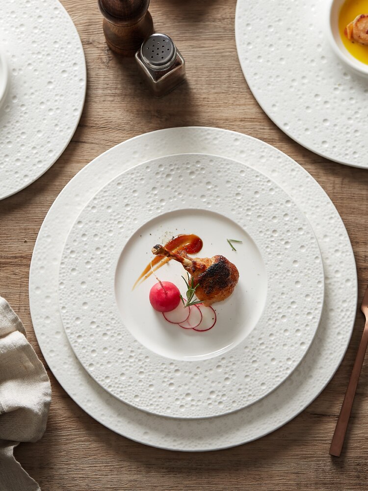 white ceramic western plate Round Meteorite Flat P... – Vicedeal