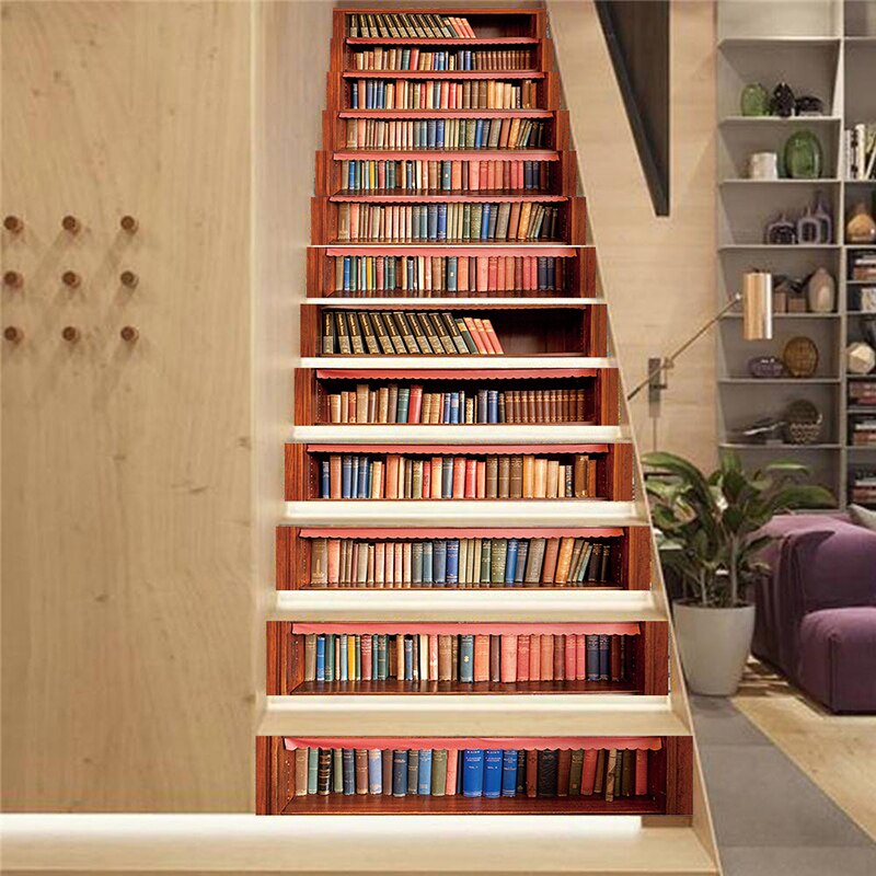 PVC wallpaper book shelf simple 13 pieces of DIY s... – Grandado