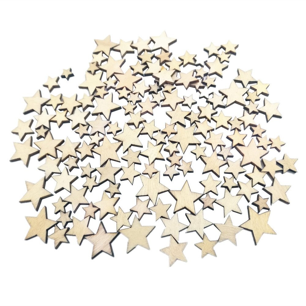 100PCS Mixed Size Wood Star Mixed Size Natural Unf... – Grandado