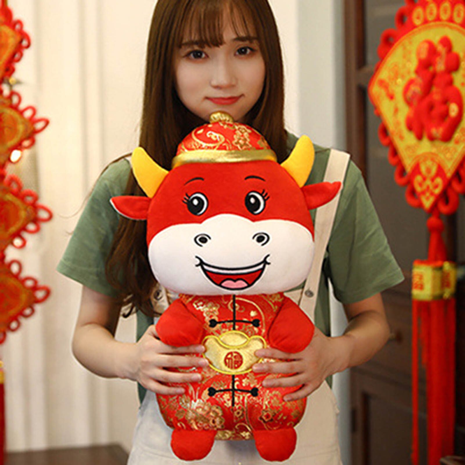 Chinese Year Cute Dress Mascot Plush Red Cow in Ta... – Vicedeal