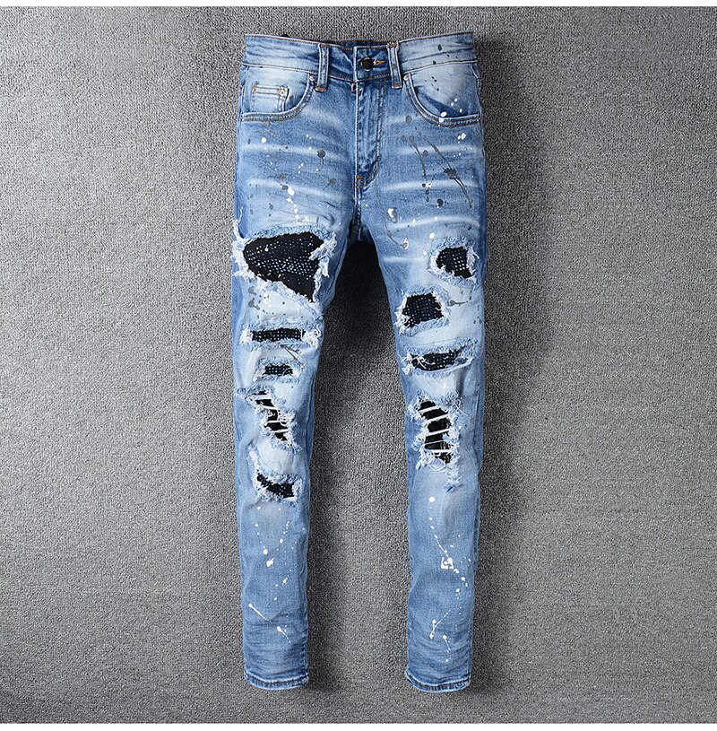 Men's male rhinestone crystal patchwork light blue... – Grandado