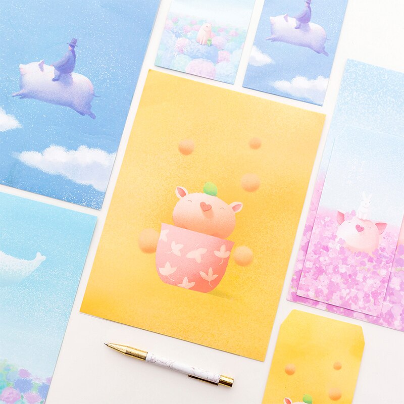 3 envelope + 6 paper /Lot Fantasy color whale enve... – Grandado