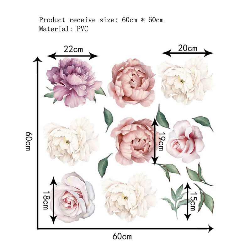 Peony flower combination wall sticker TV backgroun... – Grandado
