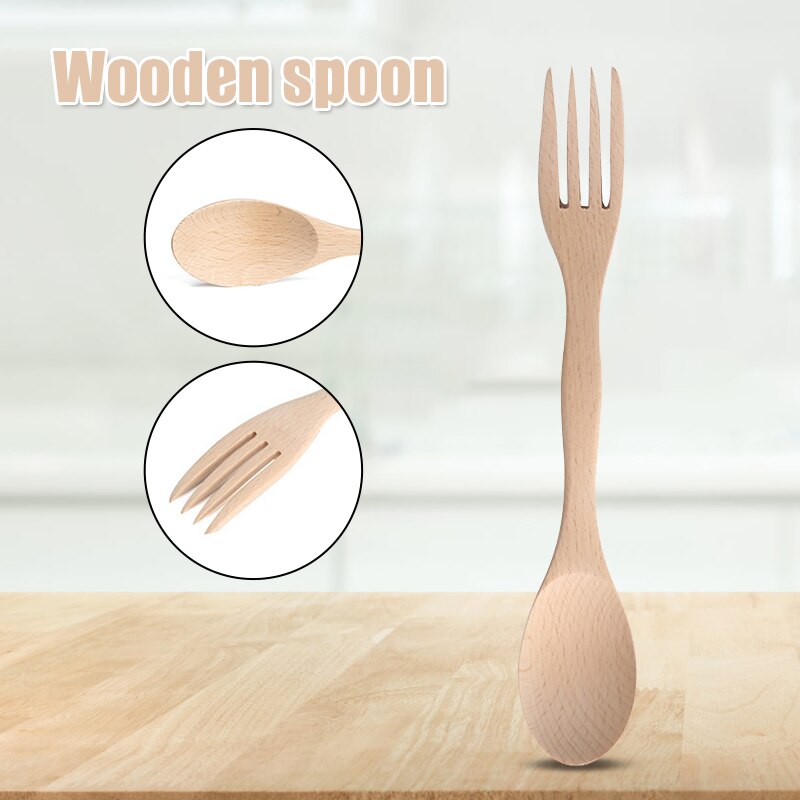 2 en 1 En Bois Double Tête Couverts Cuillère et Fo... – Grandado