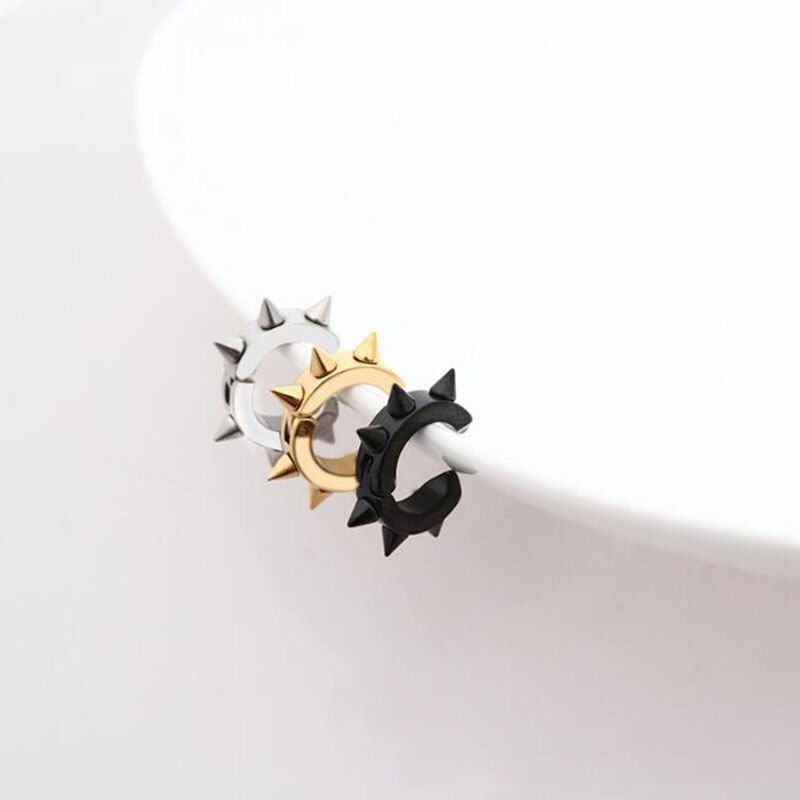 Unisex Punk Earrings Black Gold Color Ear Stud Spi... – Grandado