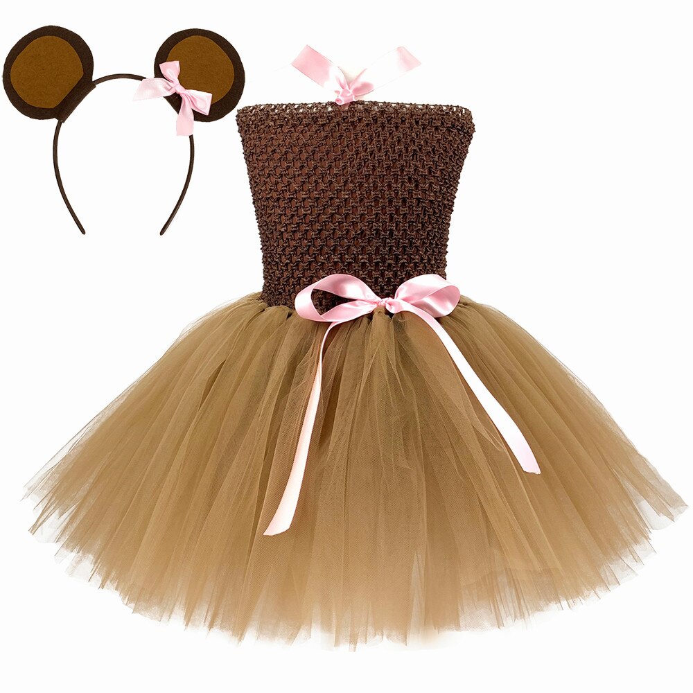 Cute Brown Monkey Tutu Dress Girls Knee Length 1-1... – Grandado