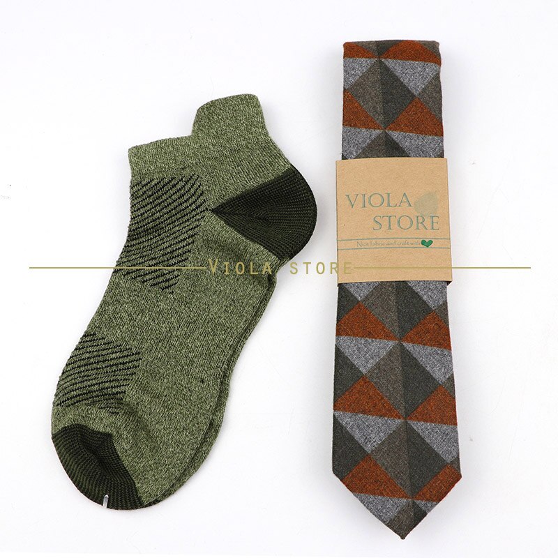 Striped Solid Cotton Necktie Socks Sets Blue Green... – Grandado
