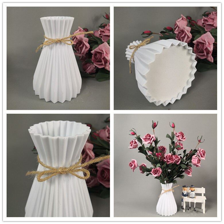 Hvid imiteret rattan plast vase med talje blomster... – Grandado