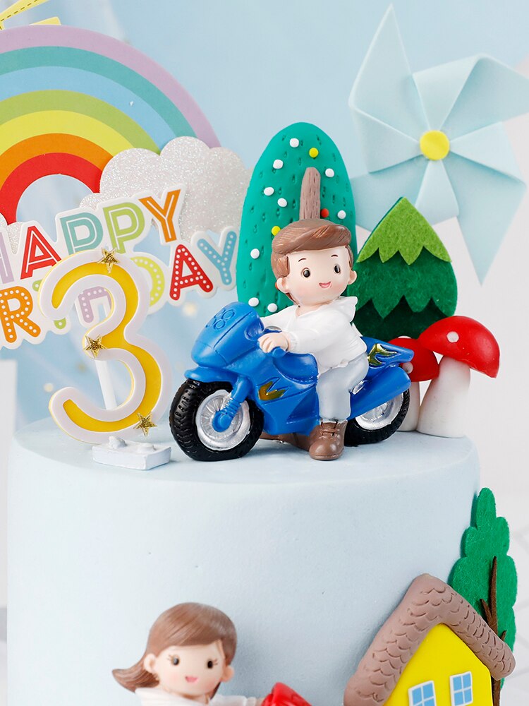 Motorcycle Boy Girl Cake Topper for Birthday Party... – Grandado