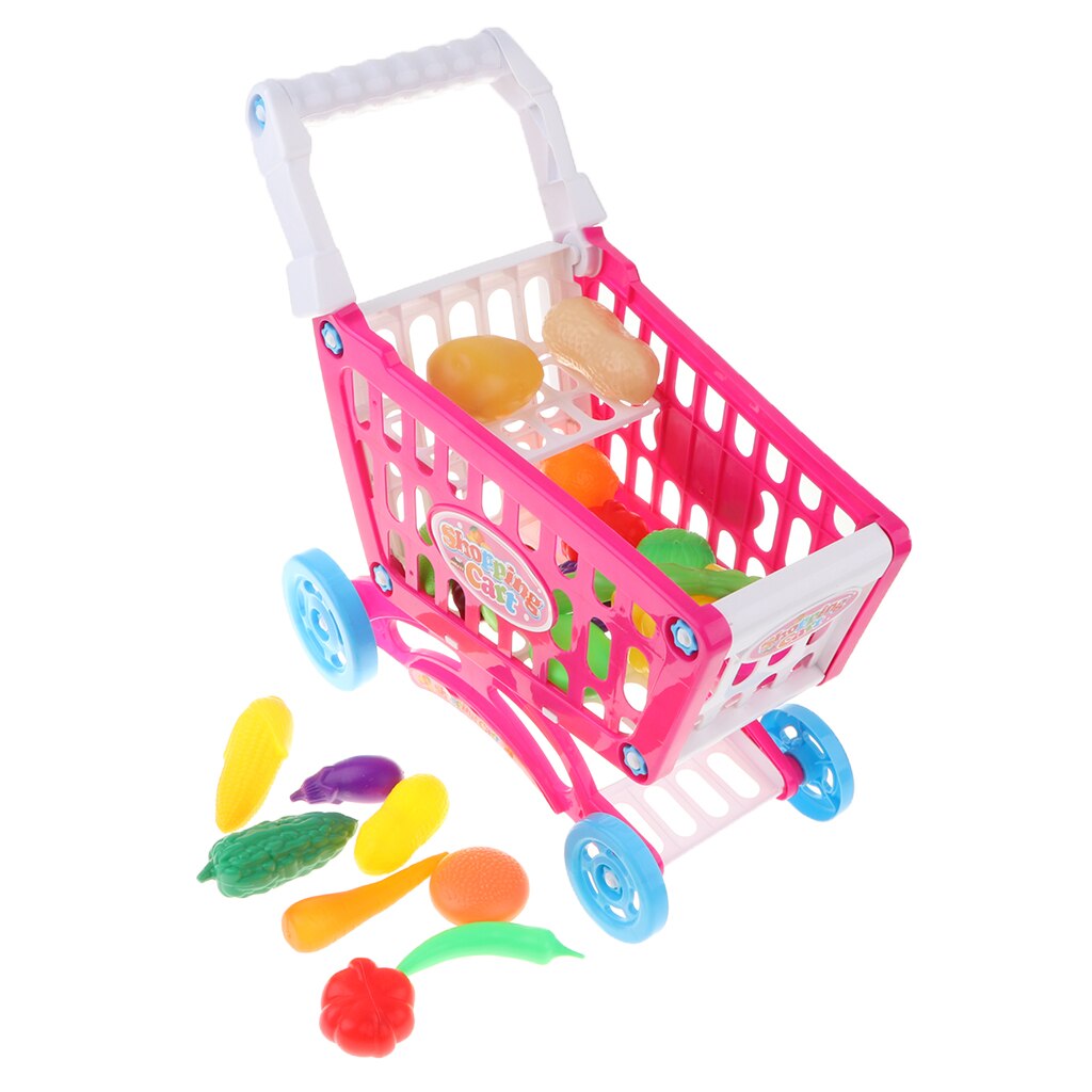 Kids Shopping Cart Toy with 20 Play Food Vegetable... – Grandado
