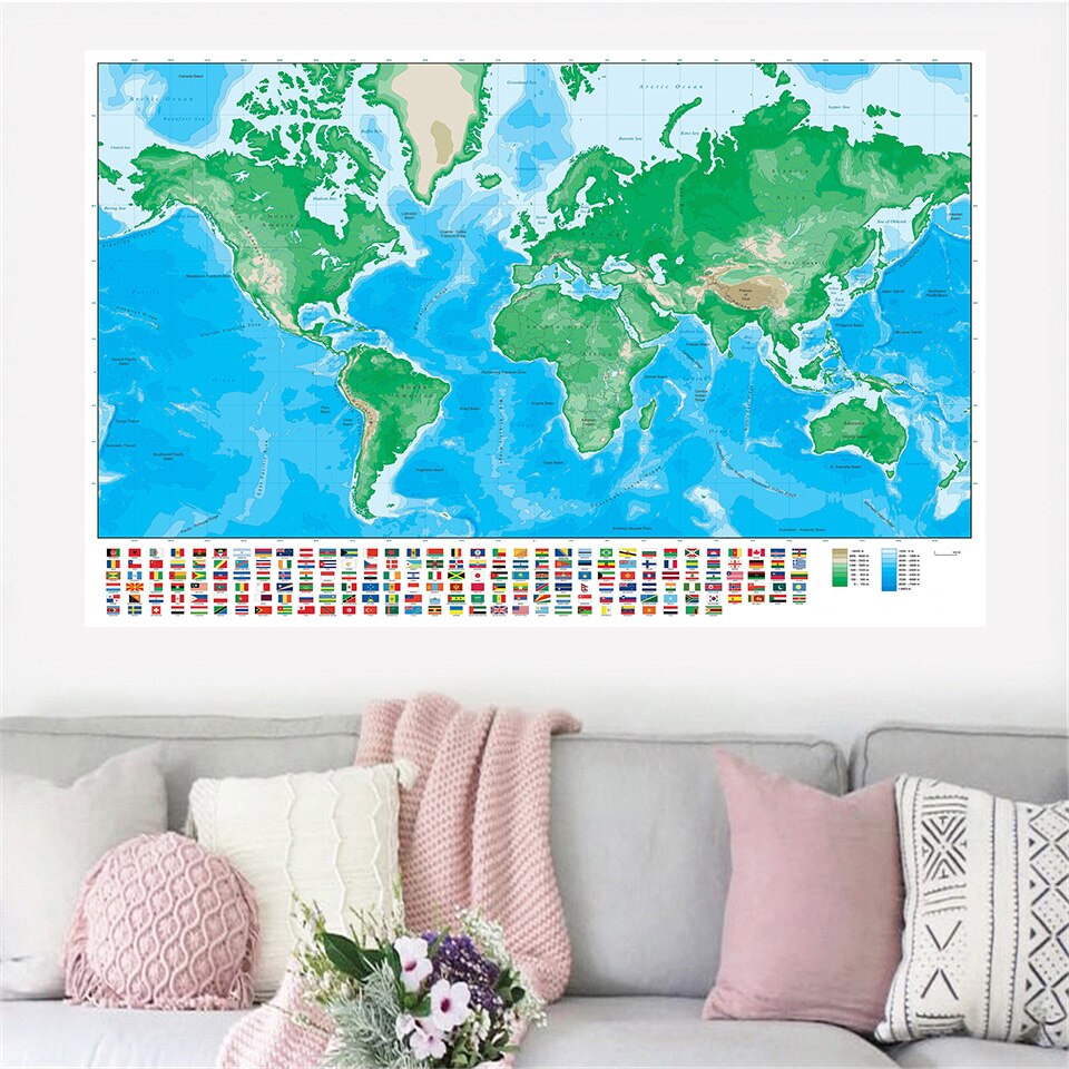 150*100 The World Map with National Flags Mercator... – Vicedeal
