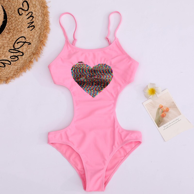 Heart Sequin Girls Swimsuit Kids One Piece Childre... – Vicedeal
