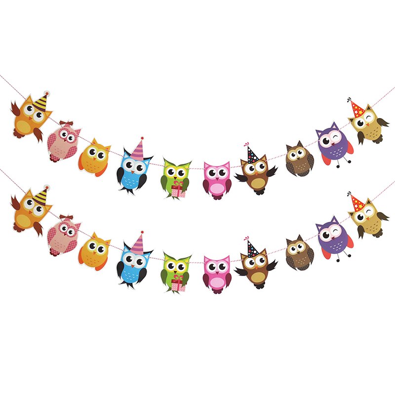 Birthday Garland Cartoon Animal Owl Paper Flags Ba... – Grandado