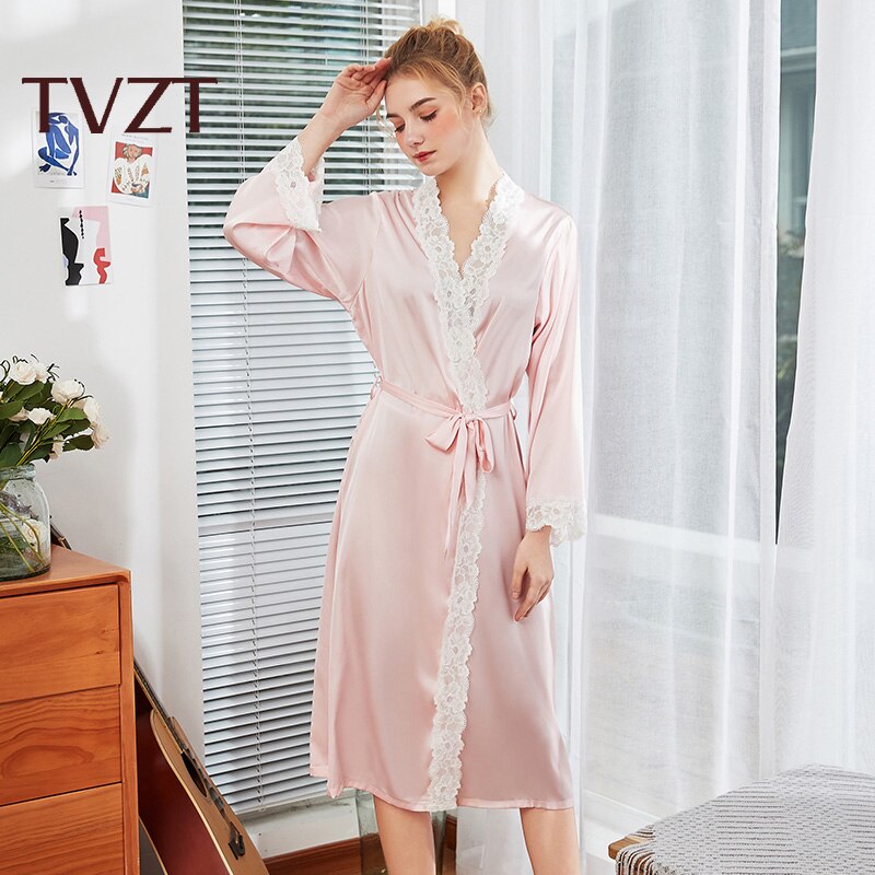 Tvzt Sexy Pajamas Large Size Satin Night Robe Lace... – Vicedeal