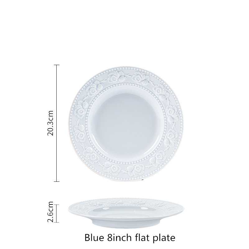 Three Colors Ceramic Kitchen Plates Rose Relief Di... – Vicedeal