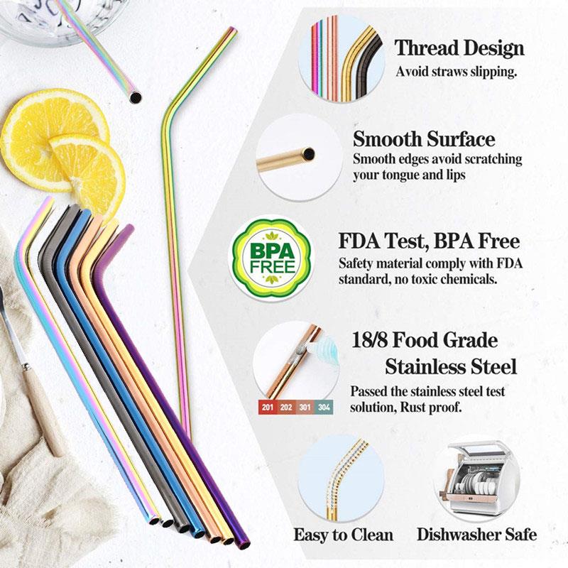 304 Stainless Steel 21.5*0.6cm Sucker Elbow Straw ... – Grandado