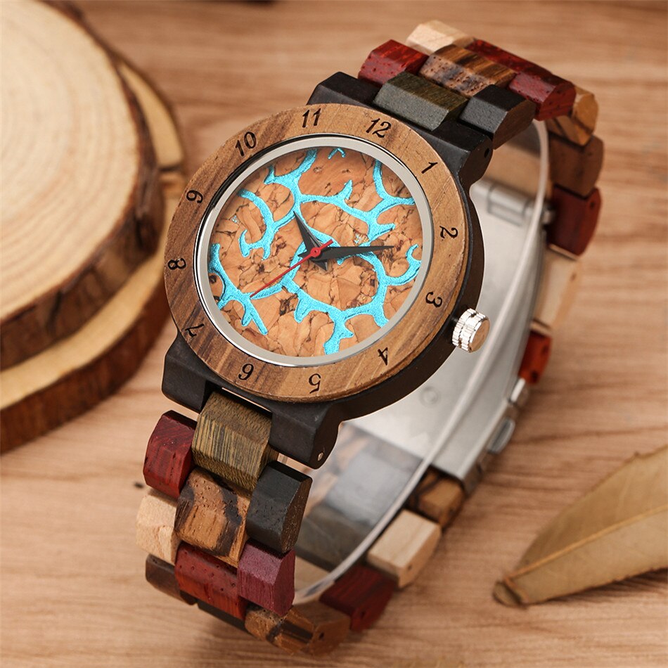 Full Wood Women Bracelet Watch Blue Lava Dial Mixe... – Grandado