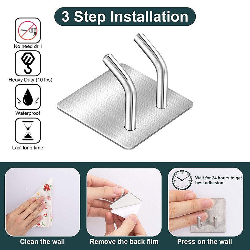 Premium Adhesive Hooks Heavy Duty Stainless Steel ... – Grandado