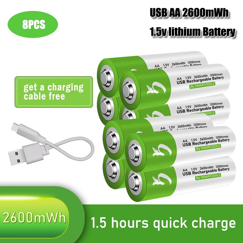 1.5V USB AA li-ion Battery 2600mwh 100% capacity l... – Grandado