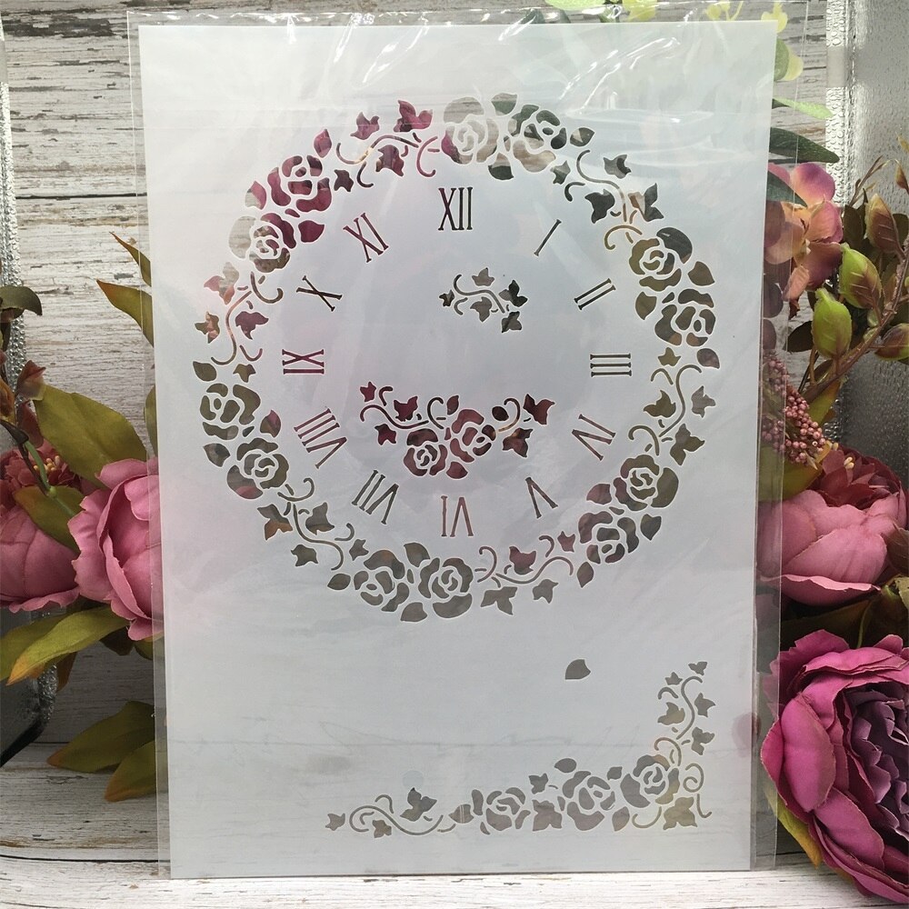 A4 29Cm Klok Bloem Dial Rome Diy Gelaagdheid Stenc... – Vicedeal