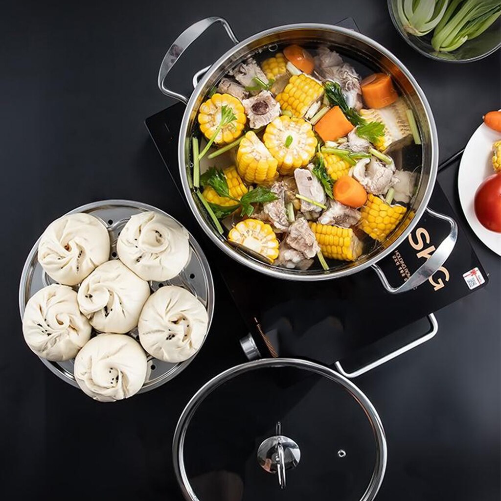 Two Tier Cooking Pot Steaming 26cm W/ Glass Clear ... – Vicedeal