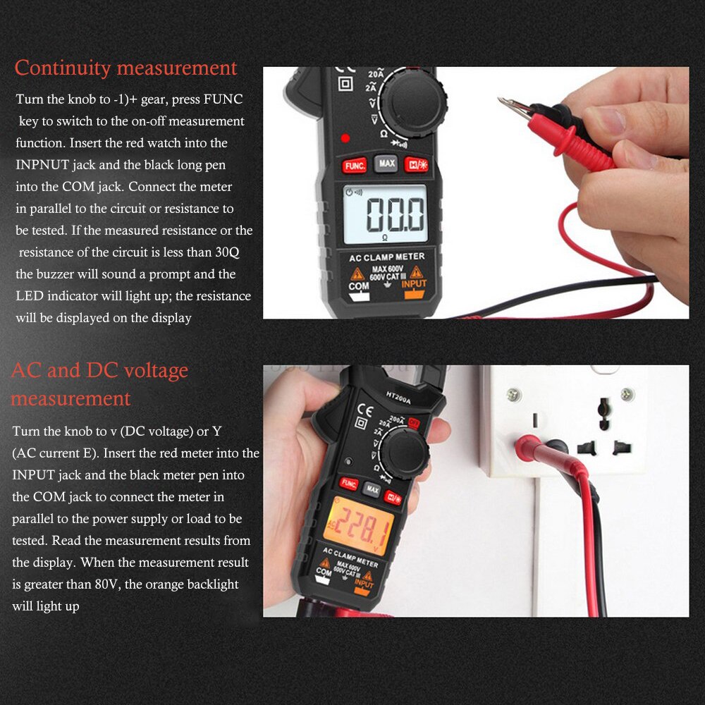 0-600V Ammeter Multimeter 2000Counts DC AC Resista... – Grandado