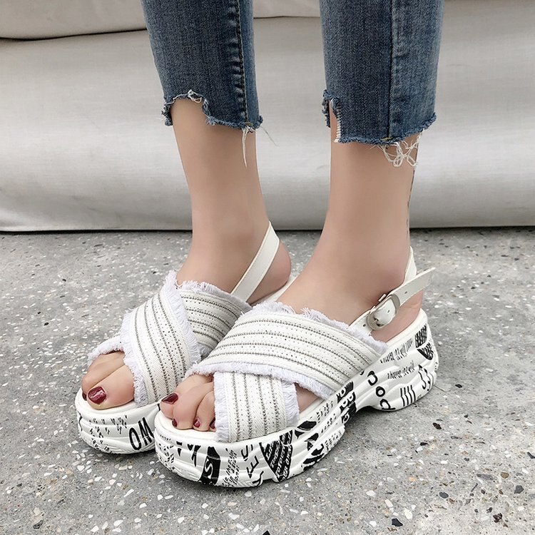 sommer frauen sandalen leinwand keil sandalen high... – Vicedeal
