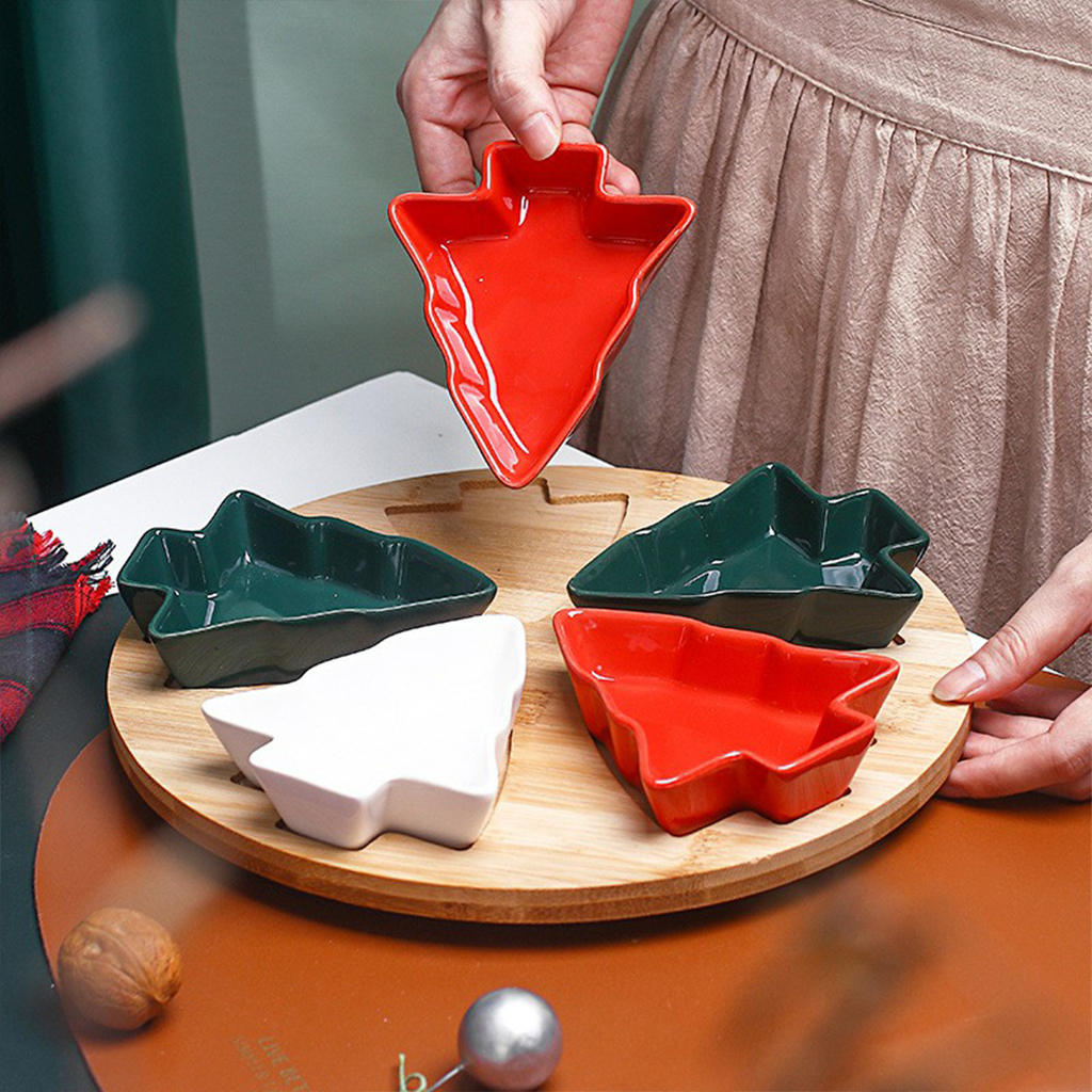 1 Set Christmas Tree Shaped Plates with Bamboo Tra... – Vicedeal