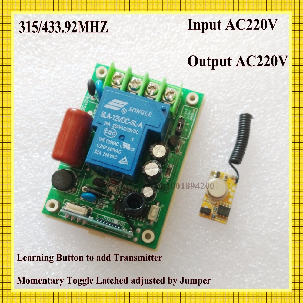 AC 220V 30A Relay Remote Switch + Micro Transmitte... – Vicedeal