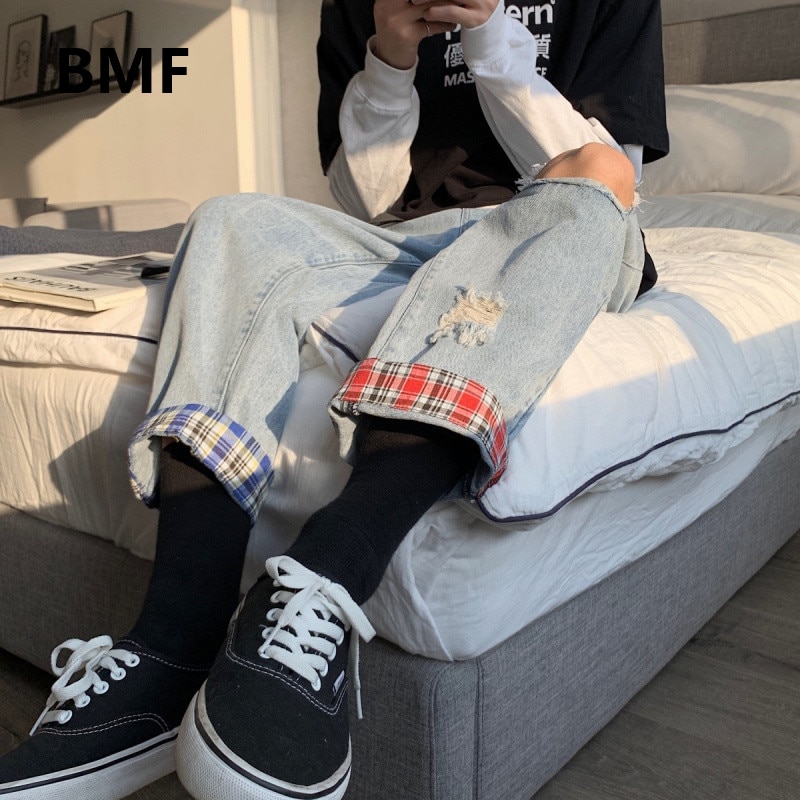 Hole Jeans For Men Korean Style Ripped Jeans Kpop ... – Vicedeal