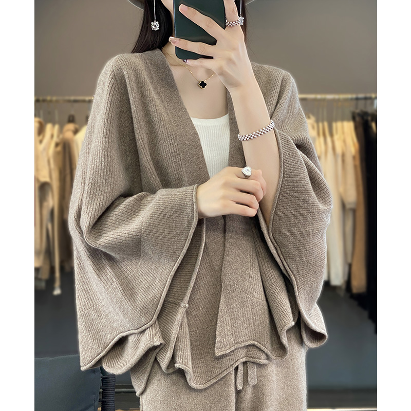 100% wool cardigan shawl loose fitting cape jacket... – Grandado